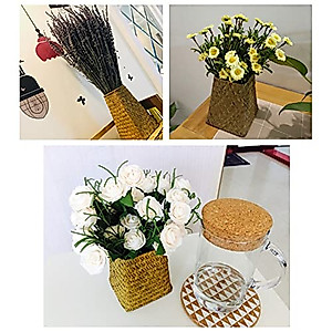 EESLL Rattan Vases, Natural Seaweed Woven Baskets Woven Flower Baskets Straw Woven Baskets Plant Pots Storage Boxes Containers Sundries Storage Boxes