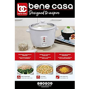 Bene Casa - Rice Cooker with Glass Lid - Includes Nonstick Aluminum Inner Pot and a 12 Hour Keep Warm Feature - Cooks Up to 12 Cups of Rice (6 Cups Uncooked)