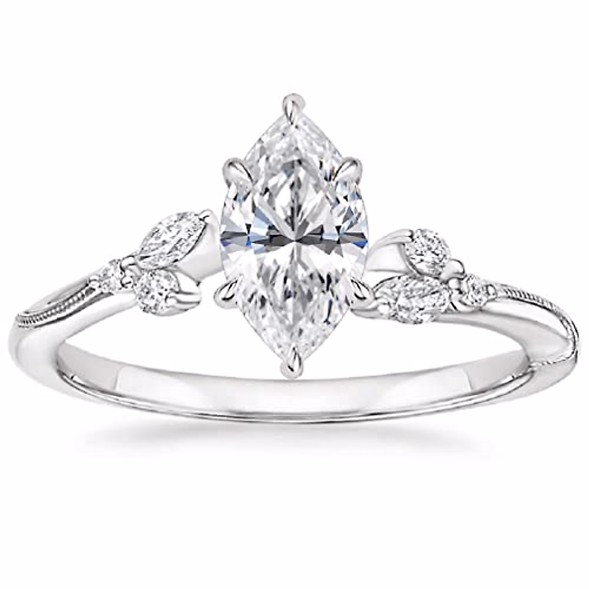 JEWELERYIUM 1 CT Marquise Cut Colorless Moissanite Engagement Ring, Wedding/Bridal Ring Set, Solitaire Halo Style, Solid Sterling Silver Antique Anniversary Bride Jewelry, Gorgeous Gift (7.5)