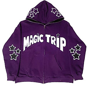 ROAONOCOMO Y2K Aesthetic Zipper Hoodie Sweatshirt Long Sleeve Harajuku Punk Grunge Outfit Retro Vintage Oversized Outwear