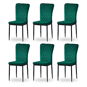 FENZARD Set of 6 Living Room Chairs Dining Chairs with Velvet, High Back, Metal Frame and Modern Lattice Design for Living Room, Dining Room,Green
