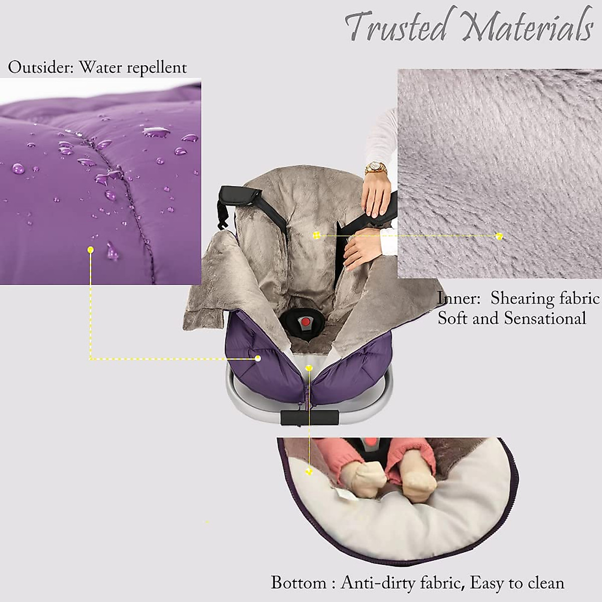 AGACAS Infant Car Seat Cover, Baby Carrier Cover - Bunting Bag Accessories for Newborn/Infant - Water Repellent Shearing Blanket, Keeps Babies Warm and Cozy in Winter - Lavender