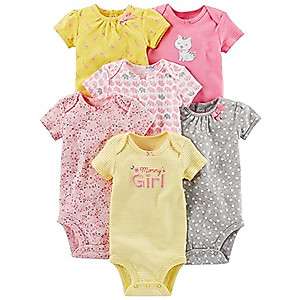 Simple Joys by Carter's Baby Girls' Short-sleeve Bodysuit, Pack of 6, Pink/Yellow, 3-6 Months