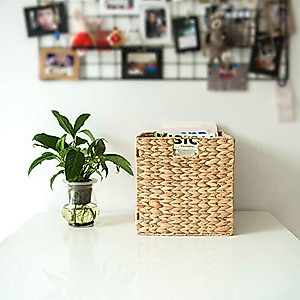 StorageWorks 5-Pack Water Hyacinth Storage Baskets, Square Wicker Baskets with Built-in Handles