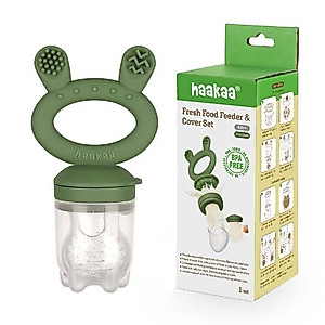 Haakaa Silicone Fresh Food Feeder with Silicone Pouch Cover 1 PK BPA Free (Olive Green)