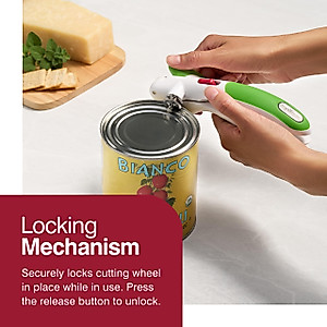 Zyliss Lock N' Lift Can Opener - Manual Can Opener with Built-In Magnet - Safety Can Opener with Stainless Steel Wheel - Handheld Kitchen Tool & Gadget - Green, 7.5"