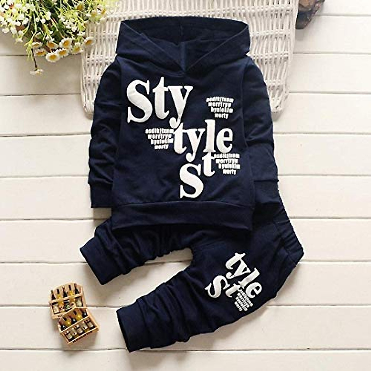 Guodeunh Boy Clothes Set for 1-5 Years,Toddler Baby Boys Kid Letter Print Hoodie Long Sleeve Tops Pattern Pants Fall Winter Sweatshirt (Navy, 3-4T)