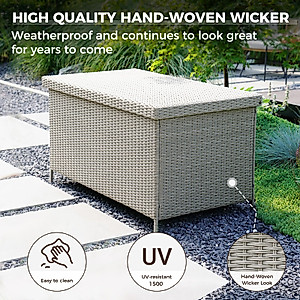 Grand patio 158 Gallon Deck Box,Outdoor Storage Box with Lid Large Wicker Storage Bin for Patio Furniture Cushions,Garden Tools,Pool Accessories,Grey