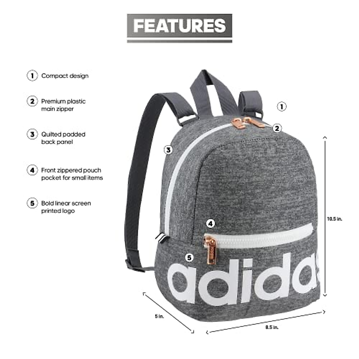 adidas Linear Mini Backpack Small Travel Bag, Jersey Onix/White/Rose Gold, One Size