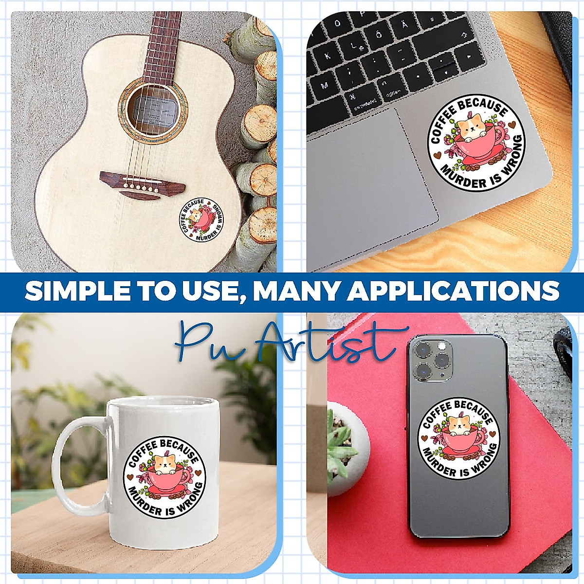 Coffee Sticker Coffee Lover Coffee Because Murder is Wrong Vinyl Die Cut Sticker for Car Laptop Phone Water Bottle Guitar Helmet Gift Idea Merchandise Decor Decal Stuff