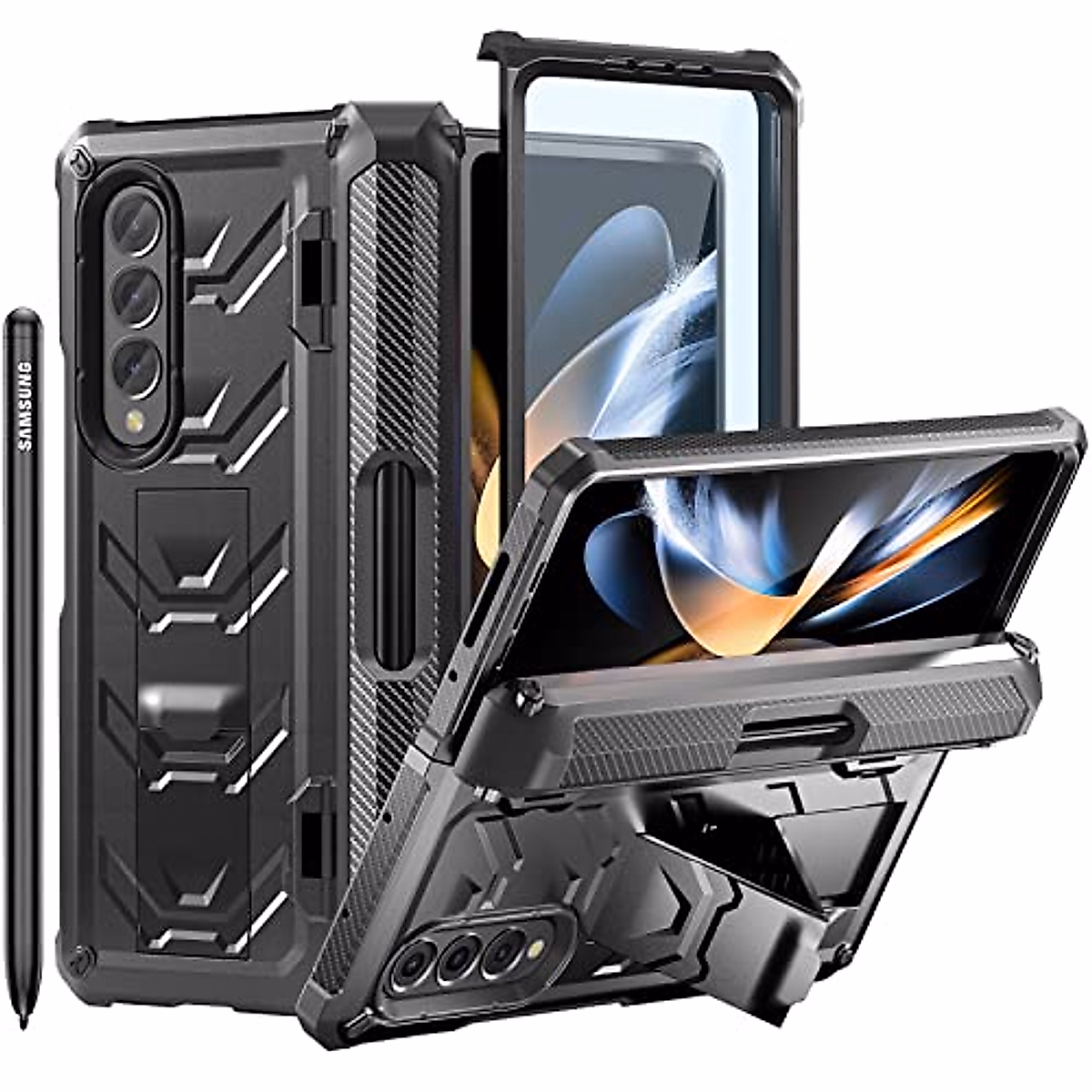 VIKEVINN for Galaxy Z Fold 3 Case with Hinge Protaction, Built-in Screen Protector & Kickstand & S Pen Holder, Full-Body Dual Layer Rugged Case for Samsung Galaxy Z Fold 3 5G(Black)