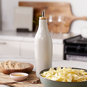 Grace Homewares Olive Oil Dispenser Bottle Stoneware Ceramic for EVOO or Vinegar | Modern Design | Large Capacity 16.9 ounce | Oil Container | Warm Grey