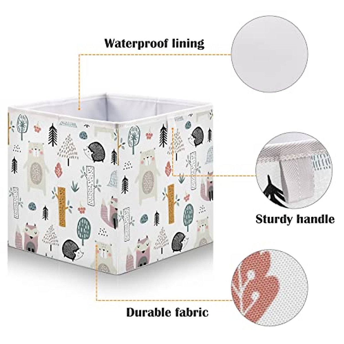 Kigai Cute Bear Fox Hedgehog Cube Storage Bins - 11x11x11 In Large Foldable Storage Basket Fabric Storage Baskes Organizer for Toys, Books, Shelves, Closet, Home Decor