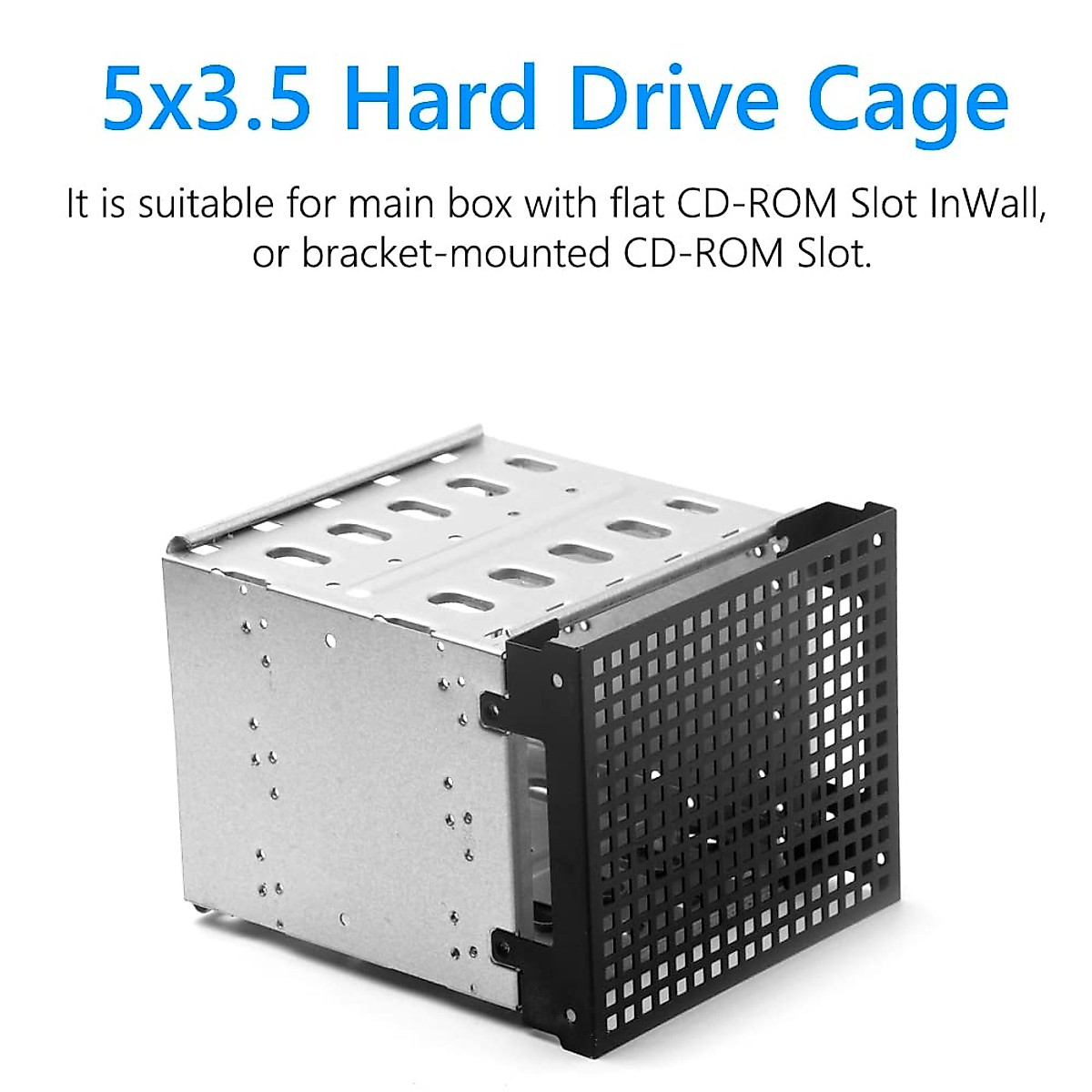 Abledance Storage Expansion Hard Drive Cage DIY Hard Drive Disk Cage Rack 5.25 Inch to 5X 3.5Inch Bracket with 12cm Fan, Silver (500239571)
