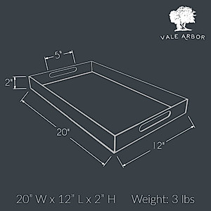 Vale Arbor White Acrylic Serving Tray for Vanity, Bathroom, Ottoman, Organizer and Décor with Handles (Rectangle, Large)