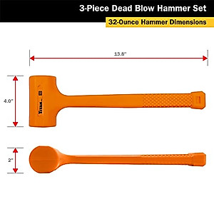 Titan 63143 3-Piece Dead Blow Hammer Set | Includes 16oz, 32oz, 48oz