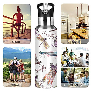 GOODOLD Insect Dragonfly Stainless Steel Water Bottle, 32oz Vacuum Insulated Sports Water Bottle with Straw Lid, BPA Free, Leakproof, Double Walled, Perfect for Gym and Outdoor