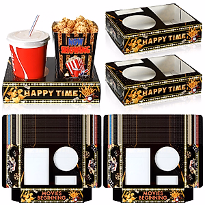 36 Pcs Movie Night Snack Trays Movie Theater Snack Boxes Movie Night Supplies Disposable Paper Snack Holder Kid's Movie Trays for Popcorn Food Candy Drink Party Family, 8 x 6 inch (Cute Pattern)