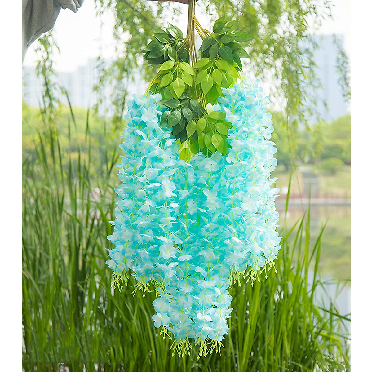 WONICE Artificial Flowers Hanging Flowers, Fake Wisteria Flower Garland Silk Vines Rattan String Decor for Home Wedding Arch Wall Garden Greenery Bedroom Outdoor Office Party Decoration (48 Pack)