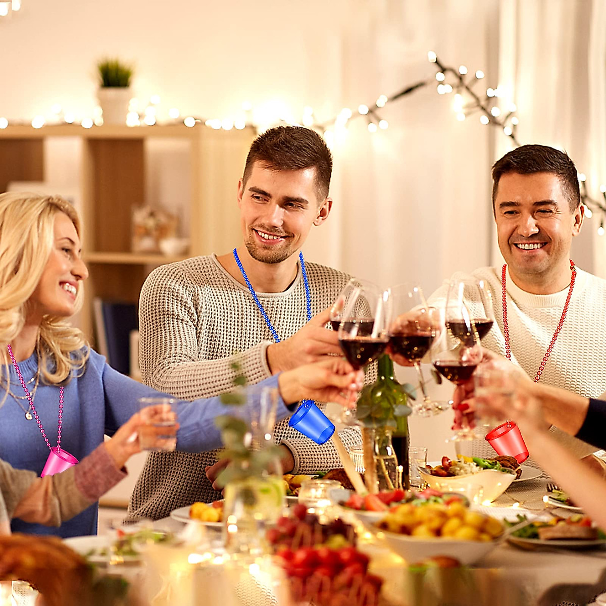 18 Pieces Shot Glass on Beaded Necklace Shot Glass Necklaces Plastic Shot Cup Necklace for Team Groom and Bride Supplies Bachelorette Party Birthday Wedding Party Festival Parade (6 Colors)