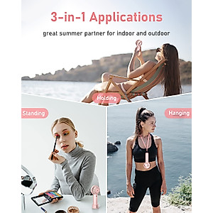 Coohea Mini Handheld Fan 4800mAh Battery Portable Fan USB Rechargeable Eyelash Fan 3 Speeds Wind Powerful Makeup Fan Cute Small Fan with Base & Lanyard for Hand Held Desk Travel Beach Office, Pink