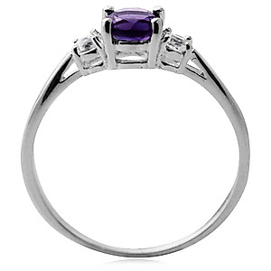 Silvershake Petite Natural African Amethyst and White Topaz 925 Sterling Silver Ring Size 4
