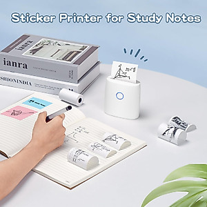Gloryang Mini Printer, 2 Inch Bluetooth Pocket Printer Compatible with Android & iOS, Sticker Printer Maker for Study Notes, Portable Inkless Printer for Photos, DIY, Journals, White