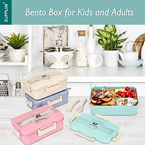 Supplim Bento Box For Kids Adults Lunch Box With 3 Compartment,Wheat Fiber Leak Proof Food Container With Spoon & Fork,1200ML Lunch Boxes Containers For Men Women (Model2-Green)