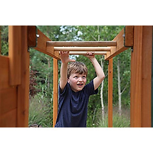 KidKraft Ridgeview Deluxe Clubhouse Wooden Swing Set / Playset with Café Table and Stools, Monkey Bars, Swing and Rock Wall, Gift for Ages 3-10