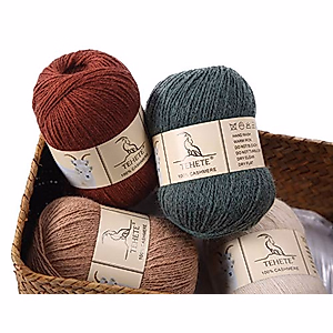 TEHETE 100% Cashmere Yarn for Crocheting 3-Ply Warm Soft Luxurious Fuzzy Knitting Yarn (Grey)
