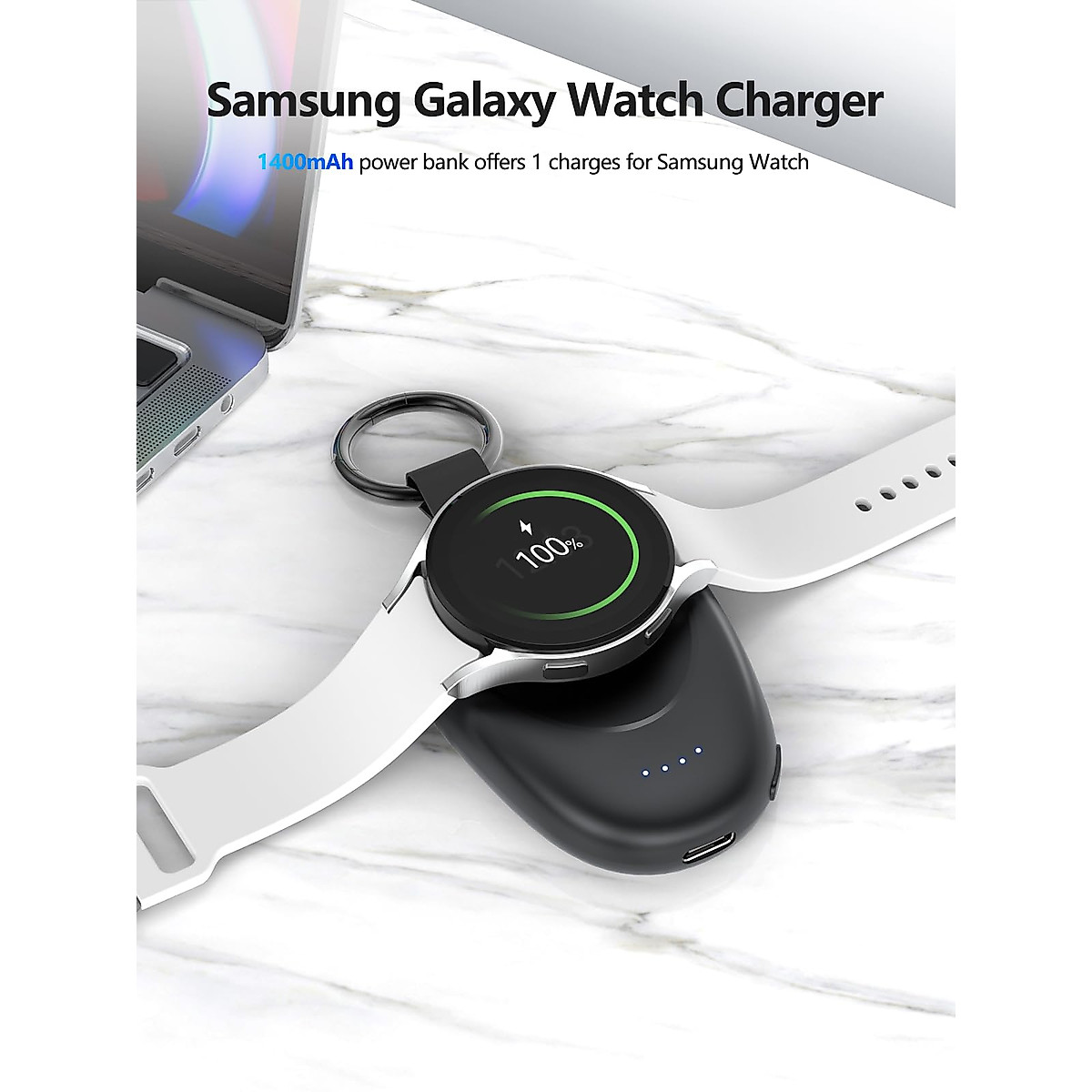 GagaKing for Samsung Galaxy Watch 7 Ultra Charger, 1400mAh Fast Charging Portable Wireless Power Bank, Magnetic Travel Car Keychain Charger for Galaxy Watch 7/Ultra/6/6 Classic/5 Pro/4/3, Active2/1