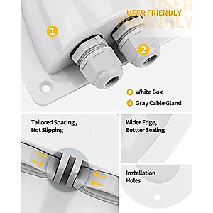 BougeRV White Solar Double Cable Entry Gland Box, RV roof Waterproof ABS Solar Entry housing for RVs, Boats, Yacht, Roofs（White）