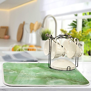 Super Absorbent Dish Drying Mat, Microfiber Fast-Drying Dish Mat, 24" x 18", Kitchen Dish Drying Pad (Green Jade Stone Marble)…