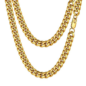 PROSTEEL Thick Chain Necklace Hip Hop Rapper 22 Inch 10mm Stainless Steel Big Cuban Link Neck Chain Mens Gold Chains for Men