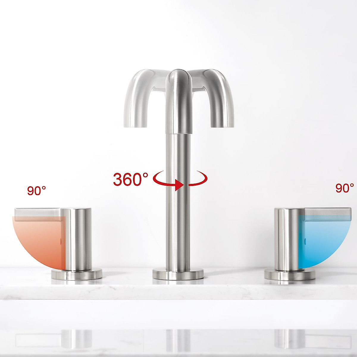 RKF Bathroom Faucets for Sink 3 Hole Brushed Nickel 8 inch Widespread Bathroom Sink Faucet with Drain Double Lever Handle Faucet Bathroom Vanity Faucet Basin Mixer Tap Faucet with Hose&Deck CWF028-BN