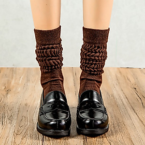 Womens Slouch Socks Extra Long Scrunch Socks for Girls Winter Knee High Socks Knit Boot Socks Bulk Pack Stacked Socks Brown