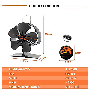 MKNAZ 5 Blade Mini Fireplace Fan Heat Powered Stove Fan Log Wood Burner Eco-Fan Quiet Fireplace Fan Heater Efficient Heat Distribution (Color : Stove Fan)