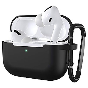 ULAK Compatible with Airpods Pro Case Cover, Soft AirPod Pro Case with Keychain for Girls Women Men Full-Body Protective Skin Silicone Cover Compatible with AirPods Pro (2019 Release), Black