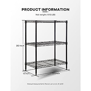 3-Tier Storage Shelves Adjustable, MGHH Wire Shelving Heavy Duty Storage Rack(150 Lbs Loading Capacity/ Shelf) Metal Shelf Organizer Wire Rack Shelf for Pantry Garage Kitchen 23"D x12"W x 30"H -Black