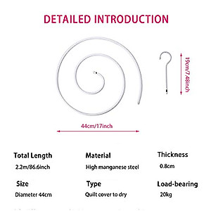 Clothes Drying Rack Stainless Steel, Spiral Clothes Hangers Space Saving Rack, Multifunction Rotating Shaped Drying Rack Quilt Bed Sheet Bedspread Blanket Airer Holder for Home Laundry Hotel, White