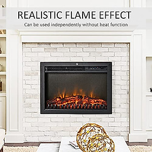 HOMCOM 24" Electric Fireplace Insert, Retro Recessed Fireplace Heater with Realistic Flame, Remote Control and Adjustable Brightness, 750/1500W, Black