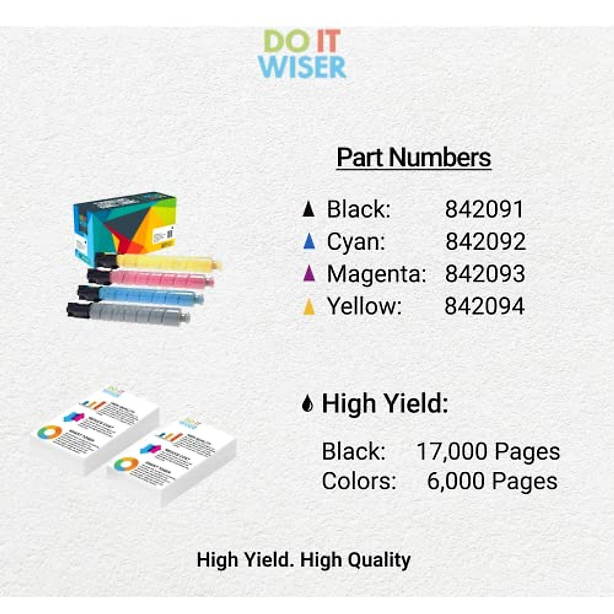 Do it Wiser Compatible Printer Toner Cartridge Replacement for Ricoh MP C307 MP C306 MP C406 MP C407 - 842091 842092 842093 842094 (Black, Cyan, Magenta, Yellow, 4Pack) High Yield