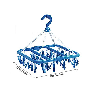 Groupcow Clip and Drip Hanger Clothes Hanger Drying Rack 32 Clips (Blue)