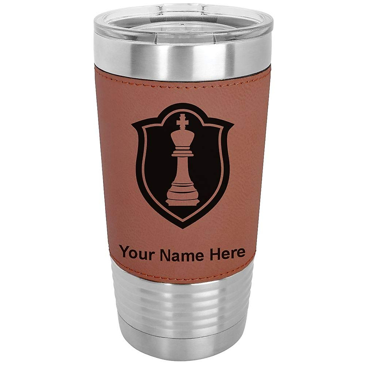 LaserGram 20oz Vacuum Insulated Tumbler Mug, Chess King, Personalized Engraving Included (Faux Leather, Dark Brown)