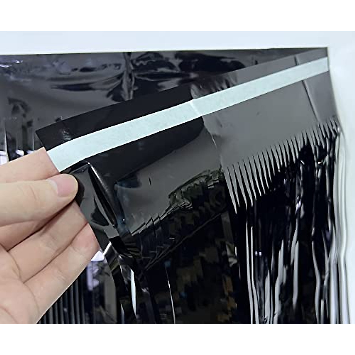 CareCheer 5 Pack 10 Feet Foil Fringe Garland Shiny Metallic Wall Hanging Drapes Tassel Skirting Decorations Supplies for Parade Float Trailer Mardi Gras Party Birthday Wedding (Black)