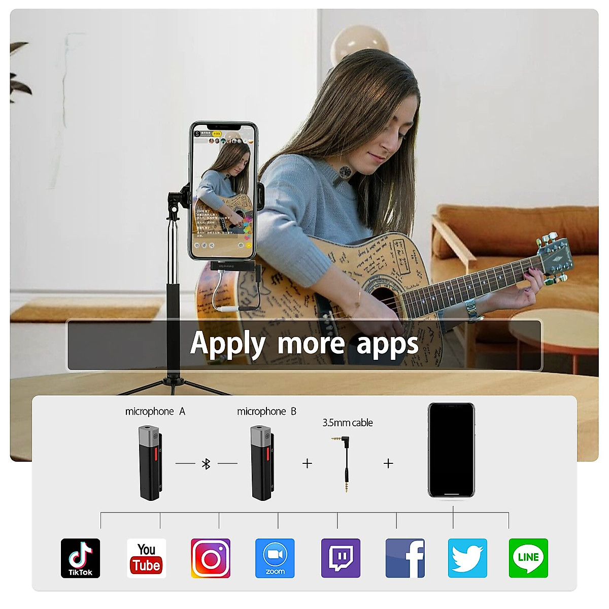 SabineTek Official SmartMike+ with Unidirectional Mic Pro Bundle Professional Kit - Wireless Bluetooth Microphone System (SmartMike+ Black *2 + Unidirectional Mic *2)