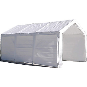 Impact 11' x 20' Portable Carport Garage, All Season Fully Enclosed Canopy with Window Sidewalls, Outdoor Party Tent with 8 Dressed Legs, White