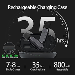 2 Pack Wireless Lavalier Microphone for iPhone iPad with 800mAh Charging Case, RockyMars Clip on Lapel Mic, Plug-Play, Noise Reduction, Portable Microphone for Video Recording/FaceTime/Online Live
