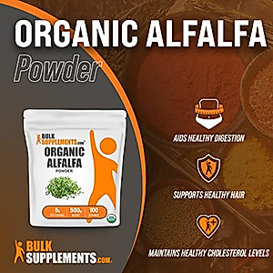 BULKSUPPLEMENTS.COM Organic Alfalfa Powder - Alfalfa Grass Powder - Alfalfa Organic Powder - Alfalfa Sprouts Supplement - Alfalfa Supplement - Green Superfood Powder (500 Grams - 1.1 lbs)
