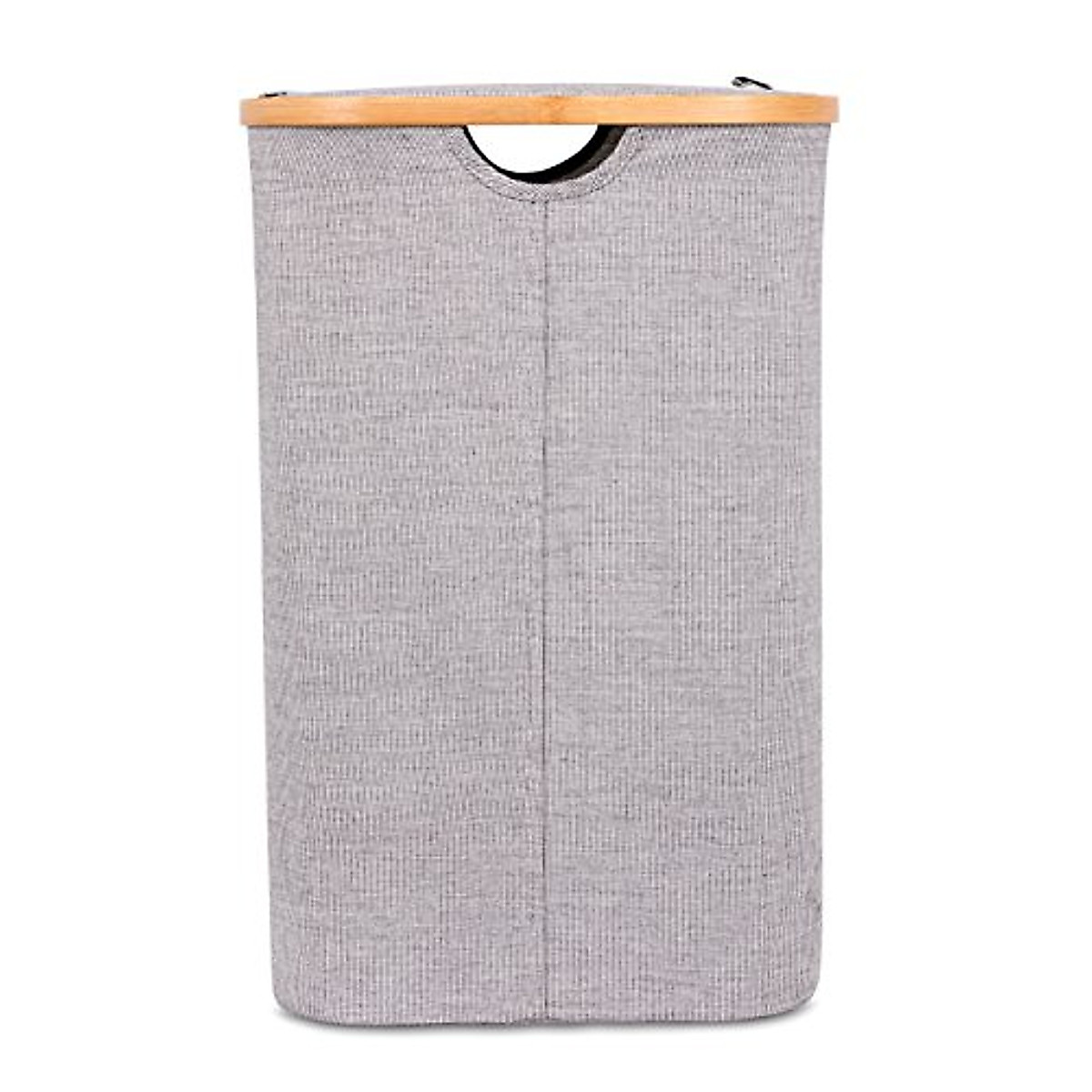 BIRDROCK HOME Bamboo & Canvas Hamper - Single Laundry Basket with Lid - Modern Foldable Hamper - Cut Out Handles - Grey Narrow Design - Great for Kids Adults